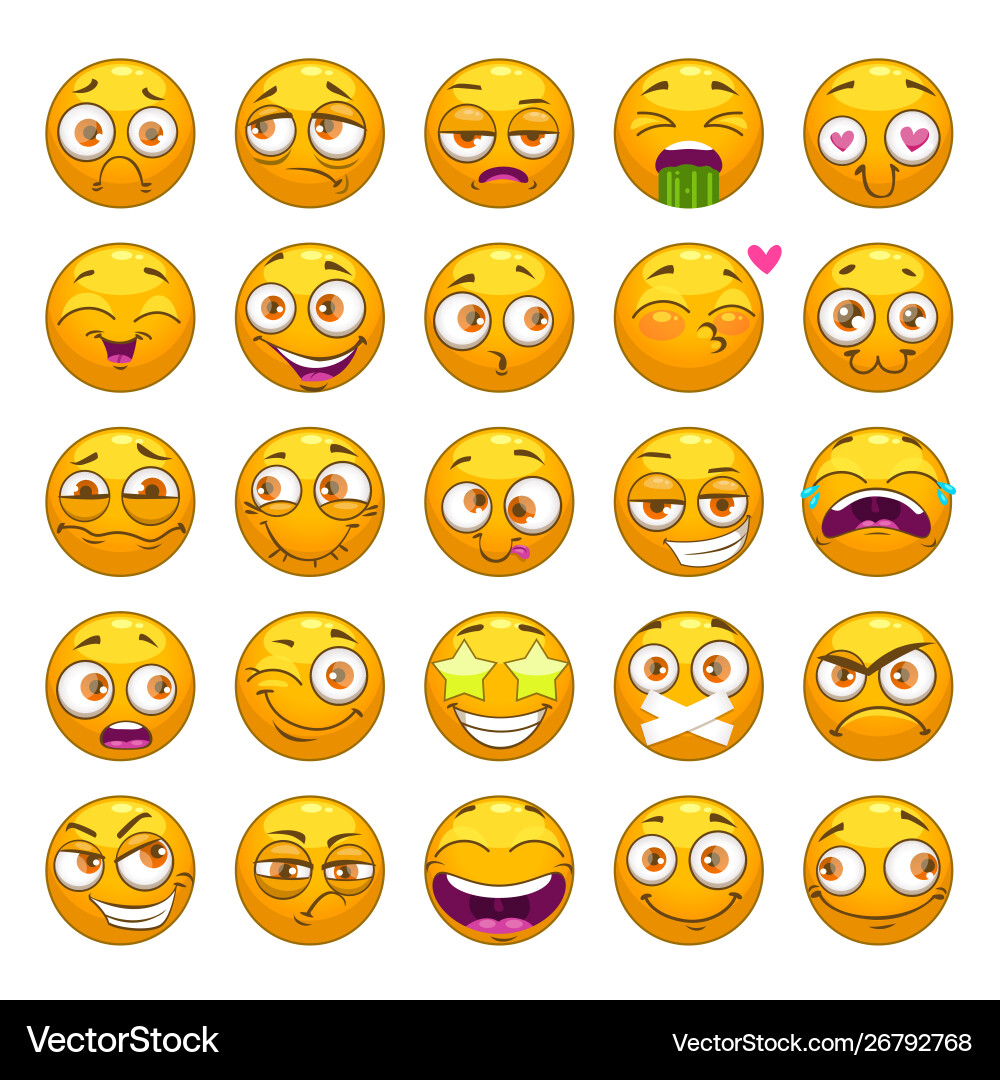 Funny Smiley Faces Animated Vector Emoji Yellow Stupid Smiley Face