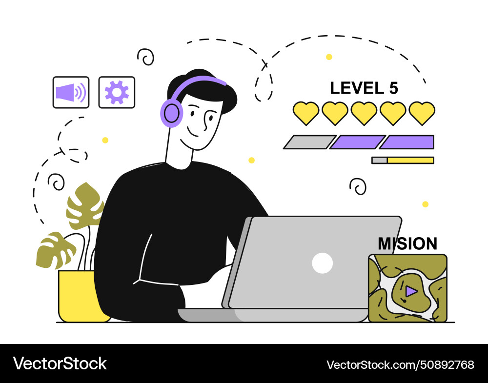 Man play video games doodle Royalty Free Vector Image