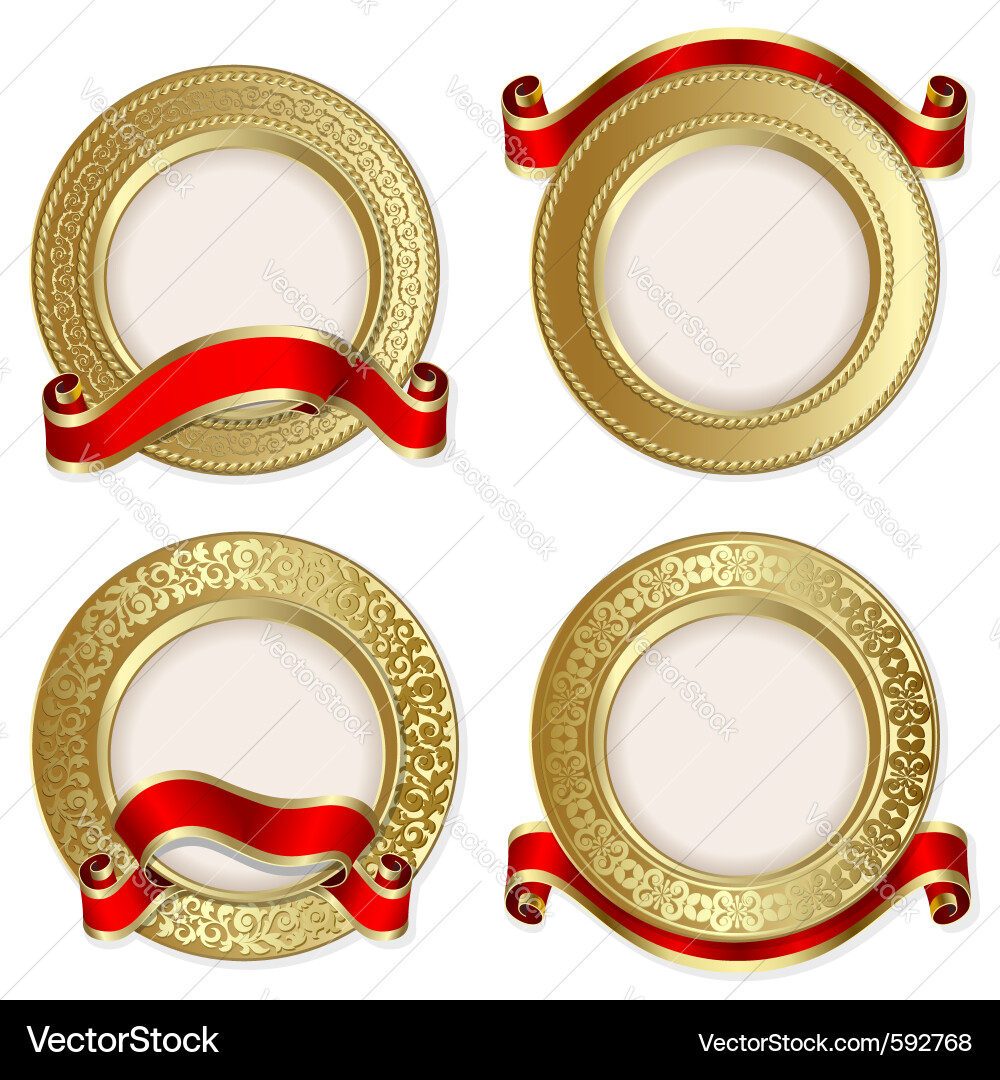 Ornate Gold Frames with Ribbons Royalty Free Vector Image