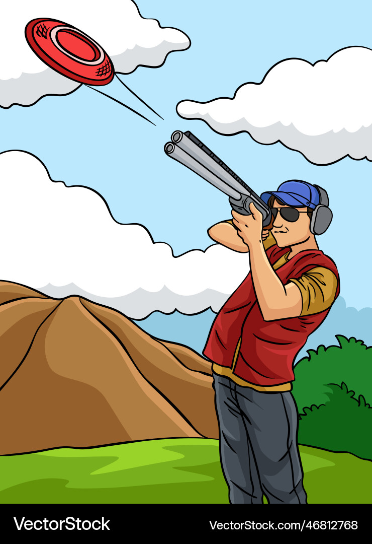 Skeet shooting colored cartoon Royalty Free Vector Image