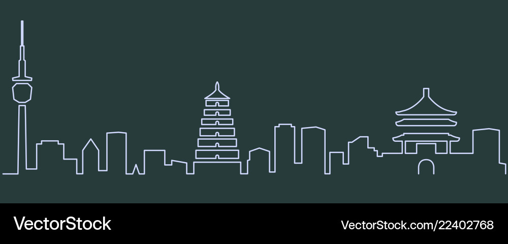Xian single line skyline Royalty Free Vector Image