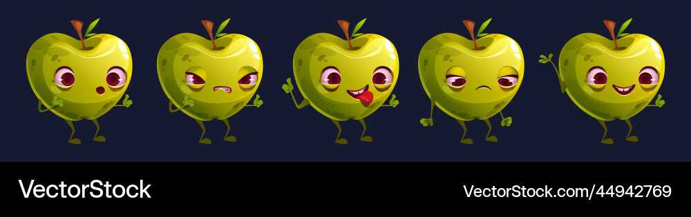 Cute green apple fruit character face emoji set Vector Image