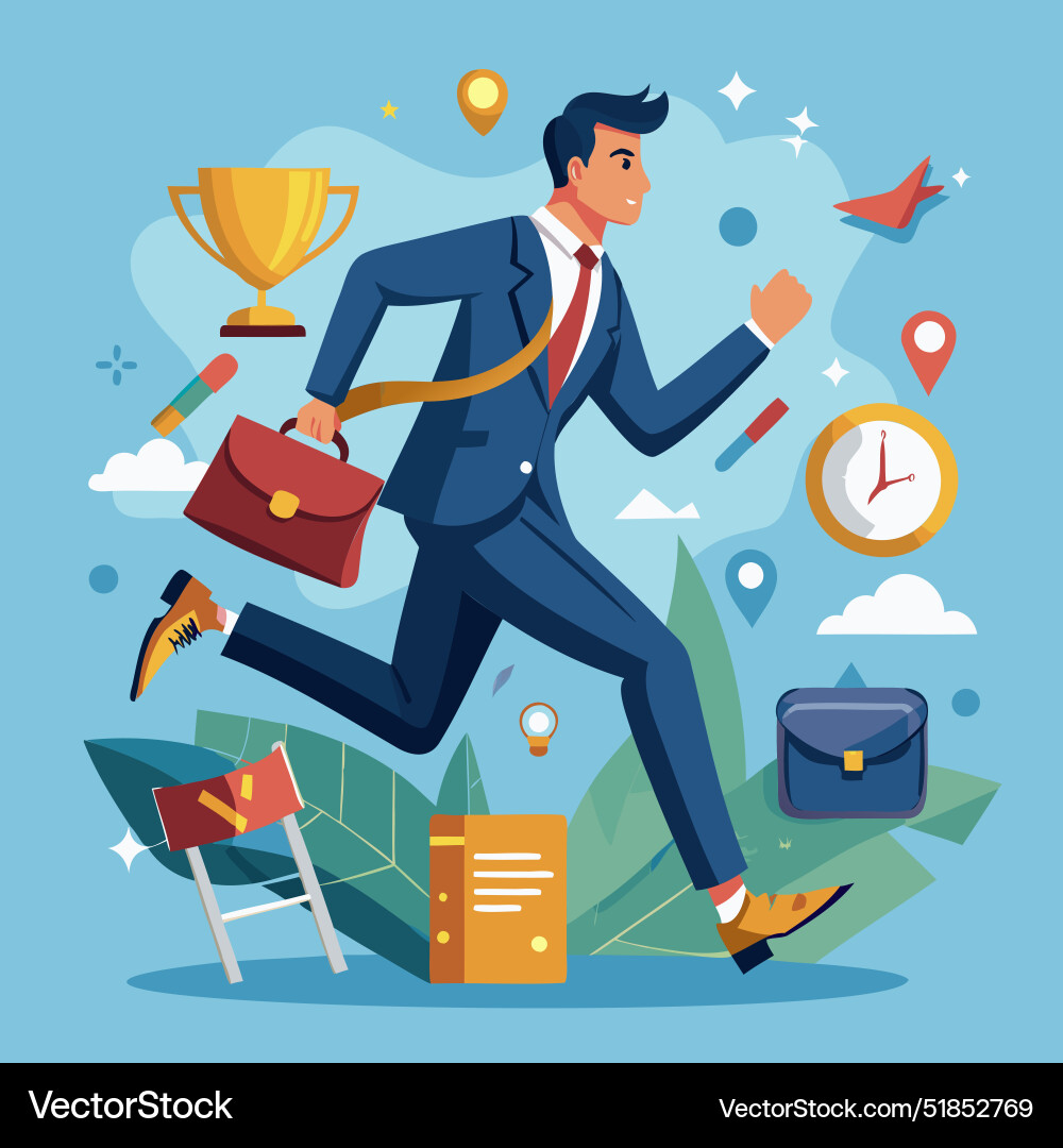 Dynamic businessman conquers productivity Vector Image