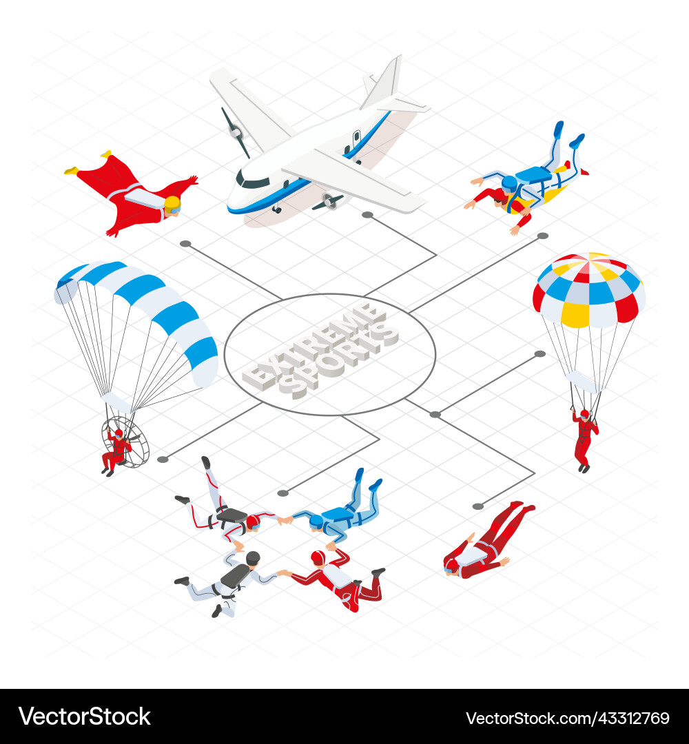 Extreme sports isometric flowchart Royalty Free Vector Image