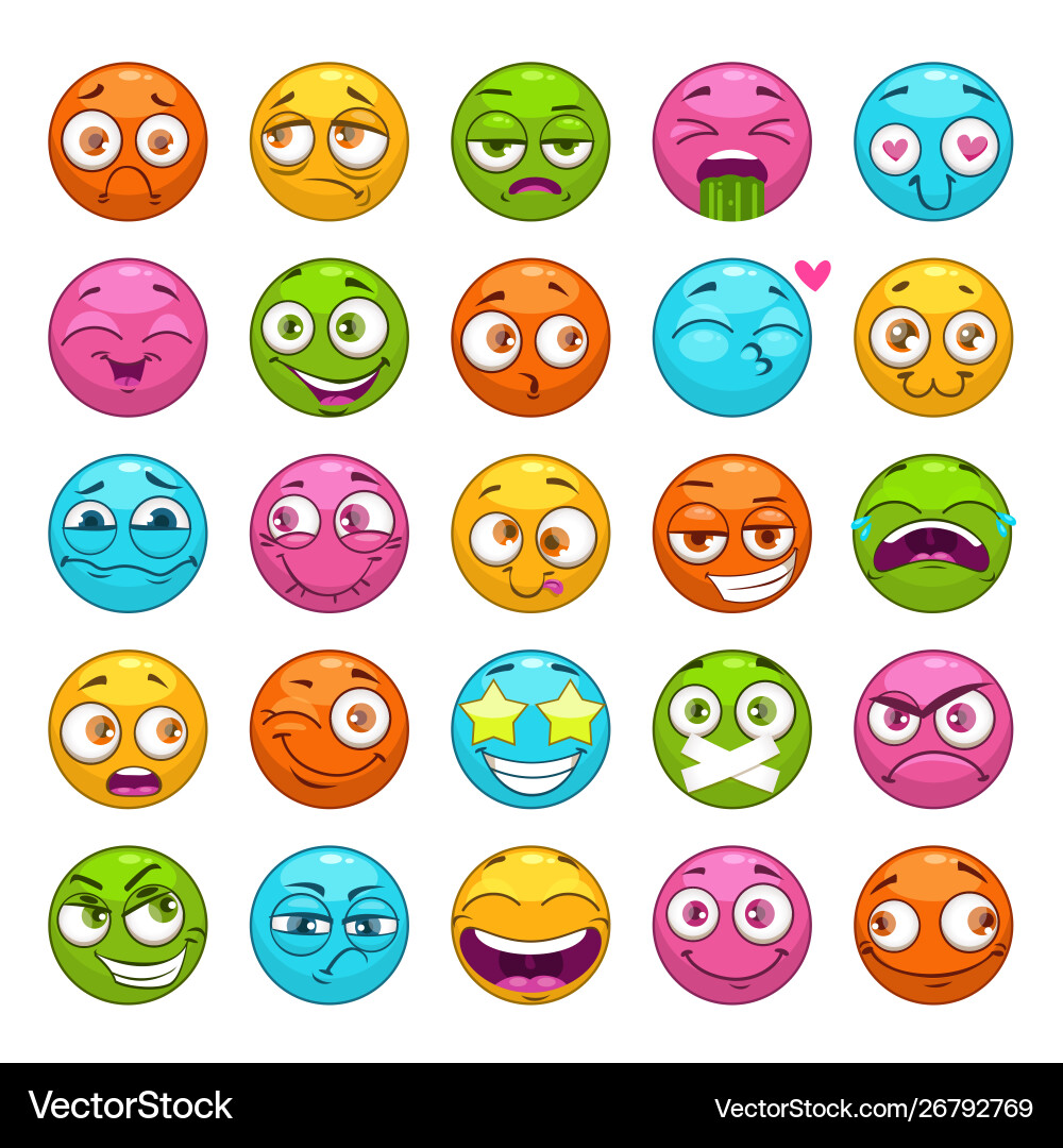 Funny cartoon emoji characters set round comic Vector Image