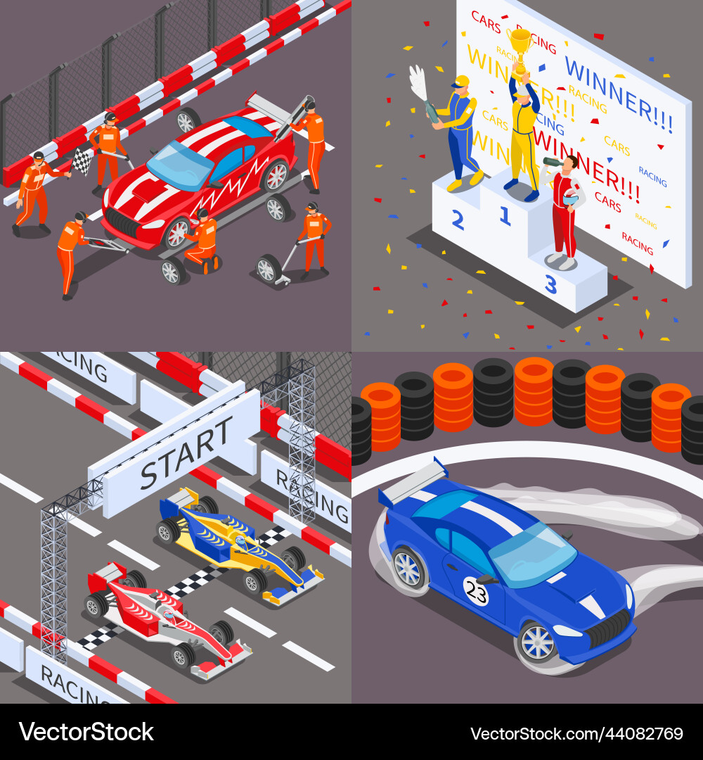Racing isometric compositions set Royalty Free Vector Image