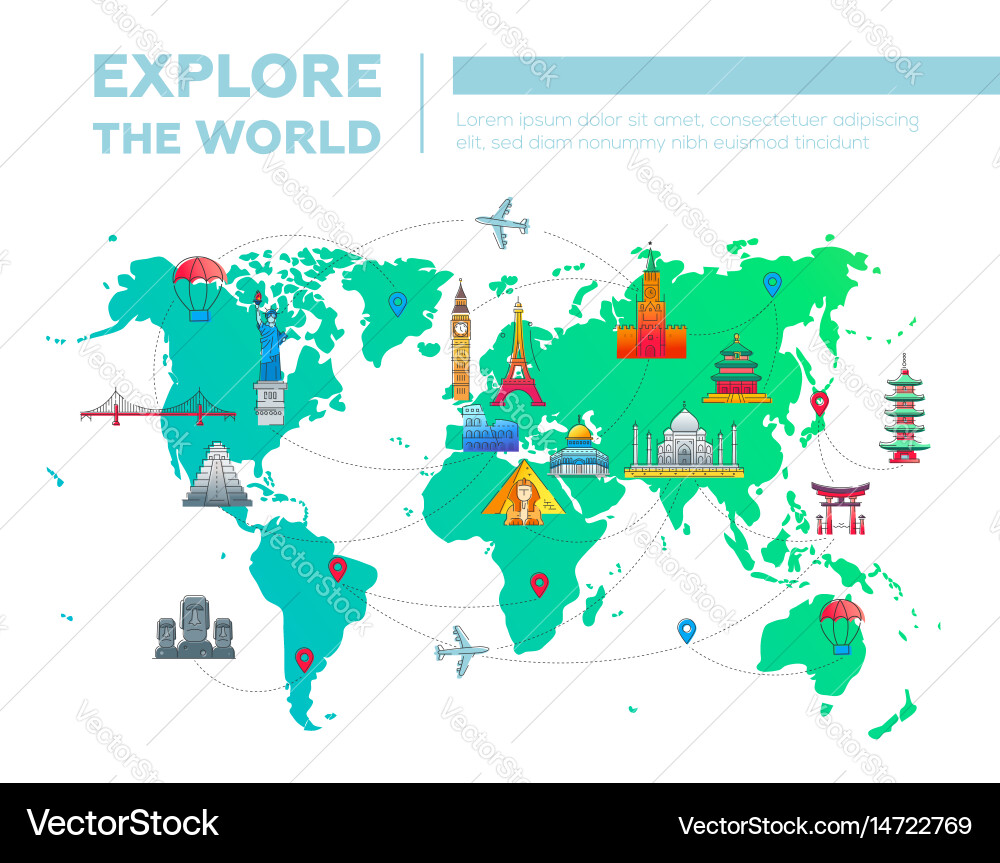 World Landmarks Map Royalty Free Vector Image - VectorStock