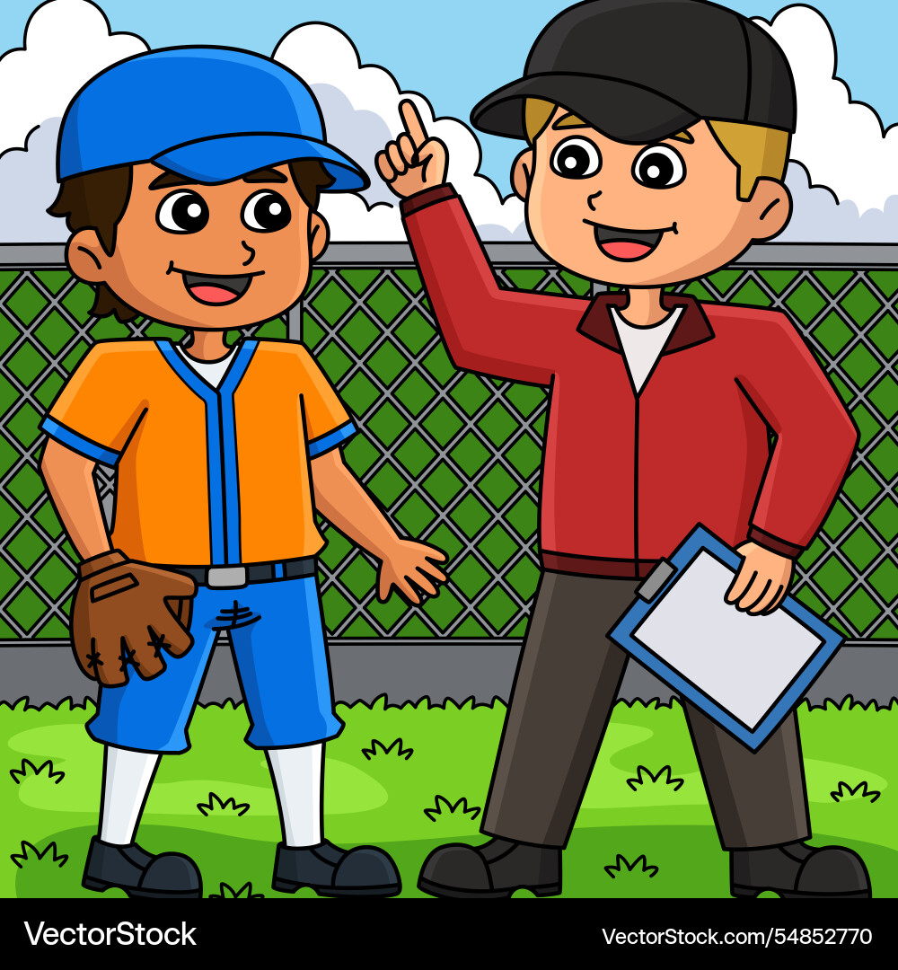 Baseball player with coach colored cartoon Vector Image