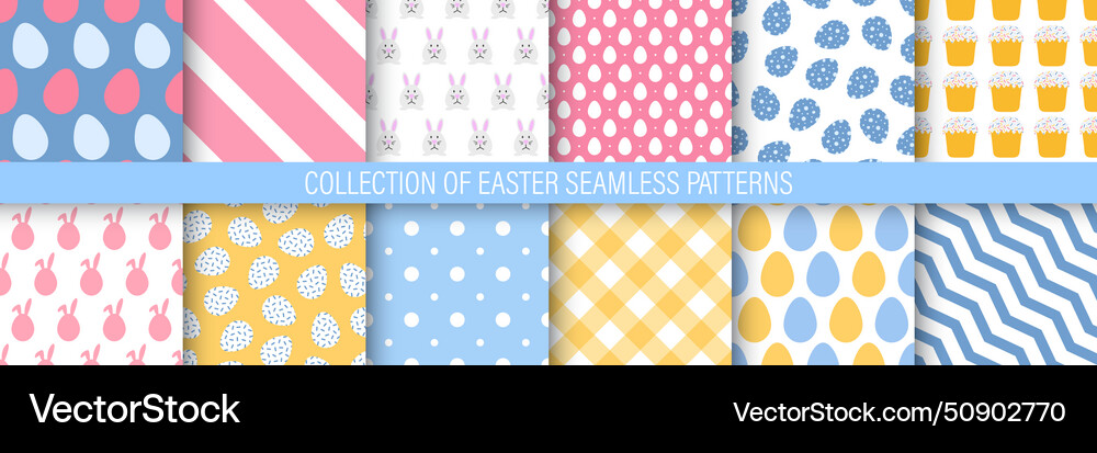 Collection of colorful easter seamless patterns Vector Image