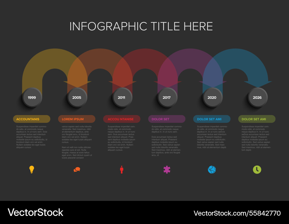 Colorful dark timeline infographic with big Vector Image