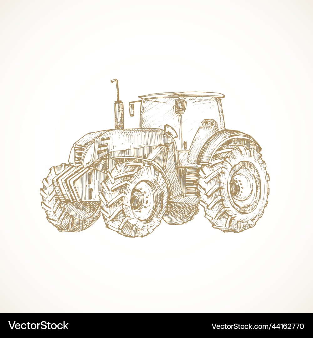 Hand drawn tractor Royalty Free Vector Image - VectorStock