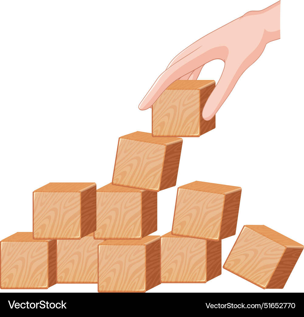 Hand stacking wooden blocks for growth Royalty Free Vector