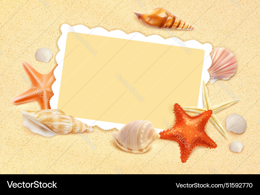 Photo frame on beach sand seaside border top view Vector Image