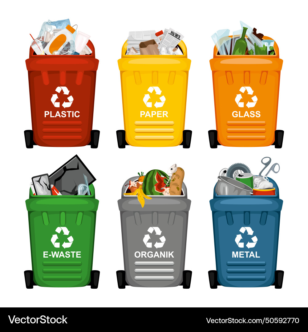 Plastic garbage containers set Royalty Free Vector Image