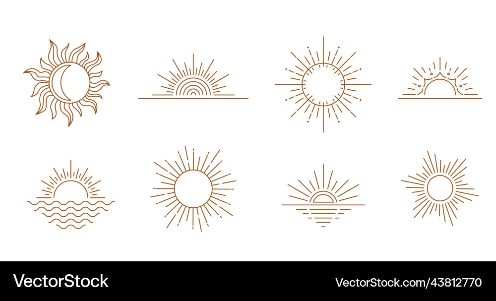 Sun logo design in simple modern line style boho Vector Image