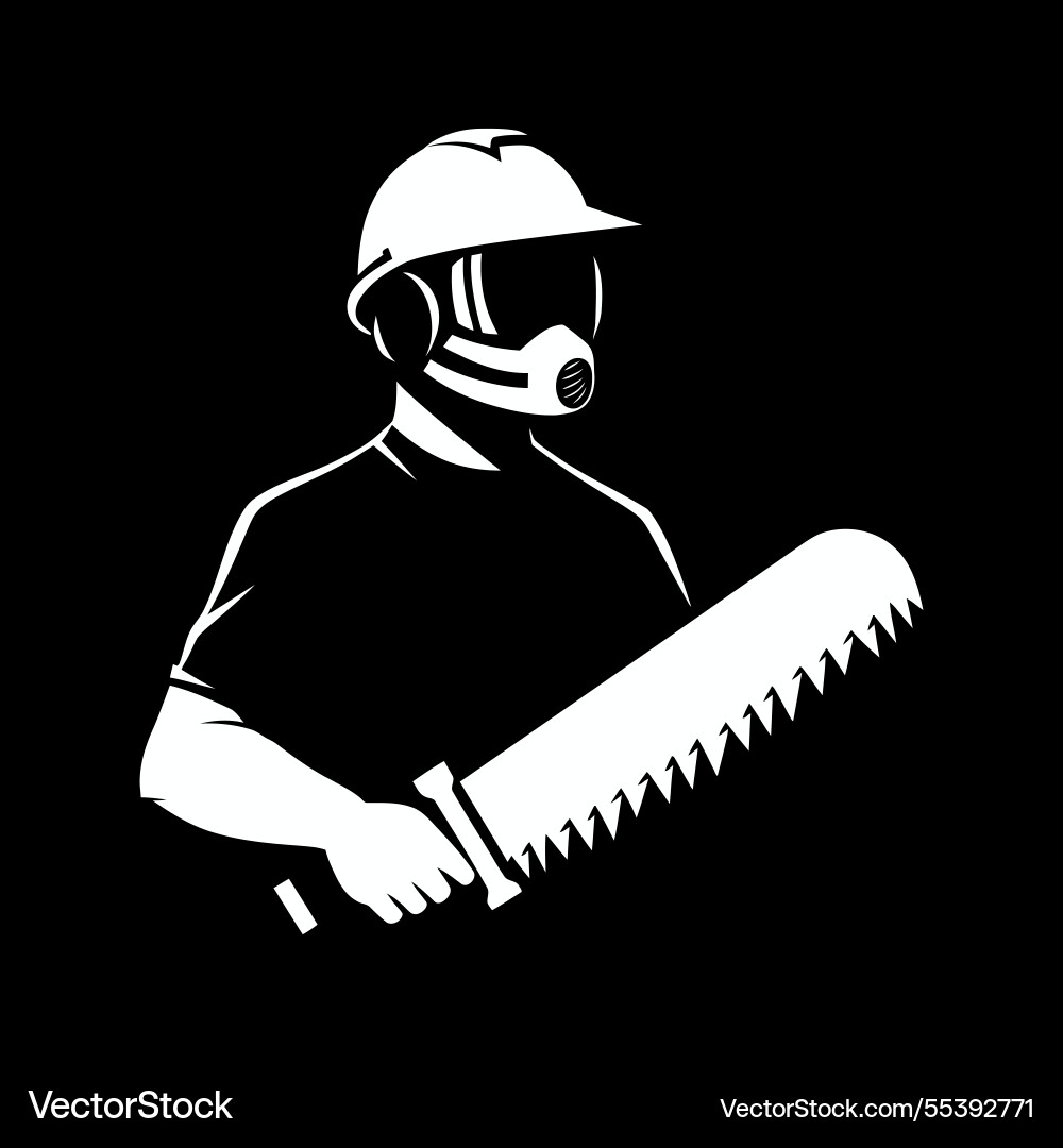 Men tree cutting logo wood cutter Royalty Free Vector Image