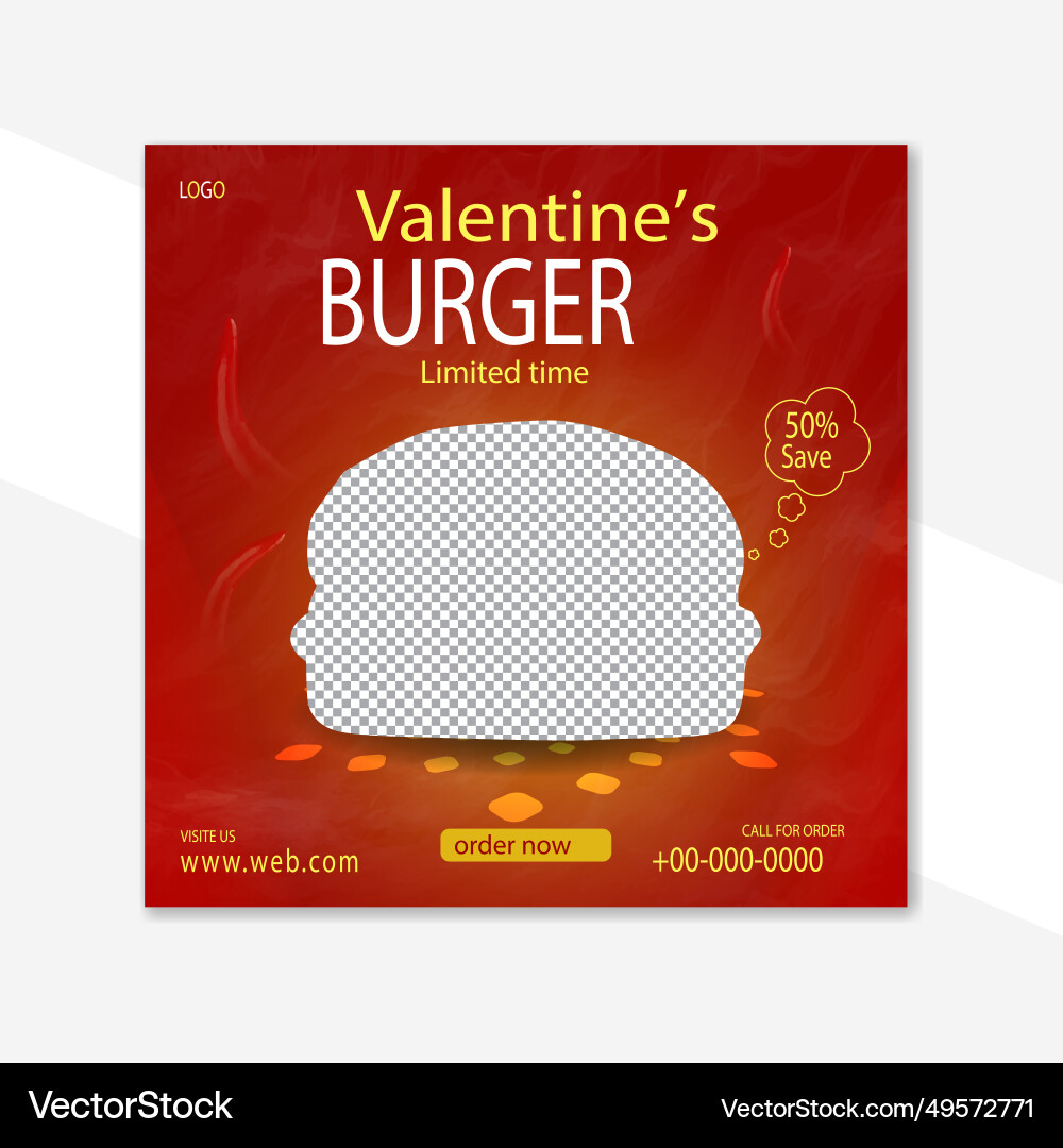 Valentine day burger template Royalty Free Vector Image