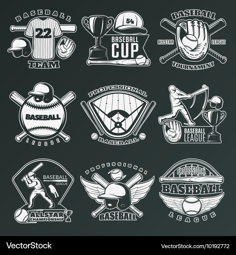 Baseball monochrome emblems Royalty Free Vector Image