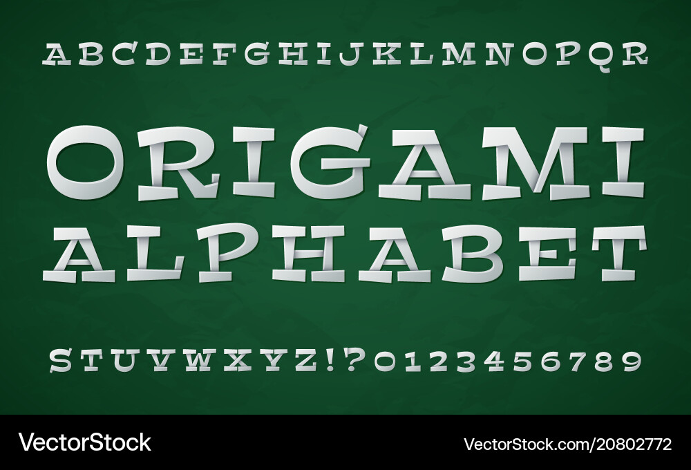 Cartoon folded type white paper font 3d origami Vector Image