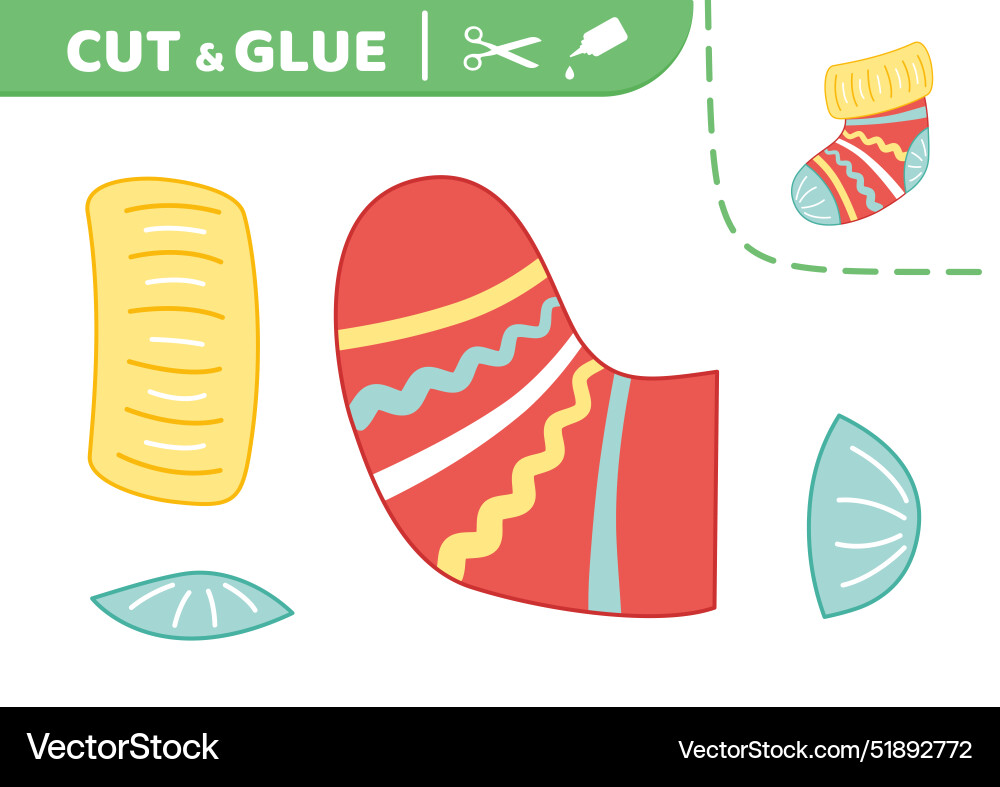 Cut and glue stocking warm woolen sock applique Vector Image