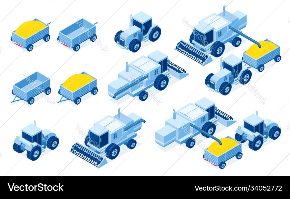 Isometric tractor and agricultural machinery Vector Image