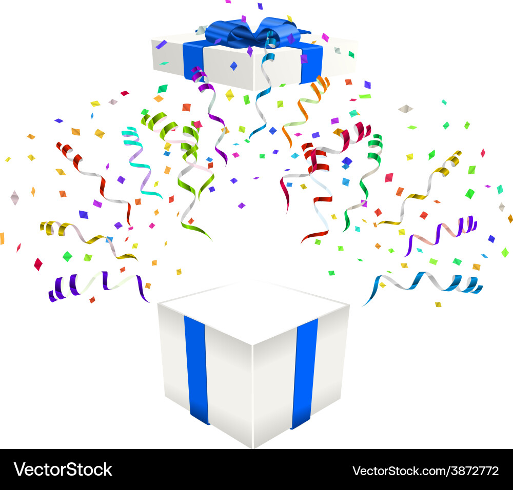 Open gift with fireworks from confetti Royalty Free Vector