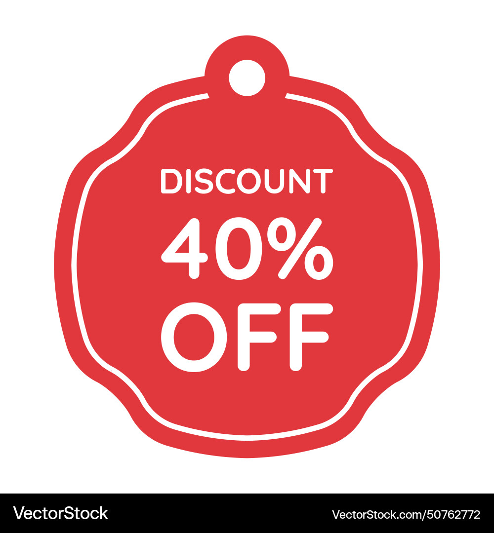 Red 40 percent discount label on white background Vector Image
