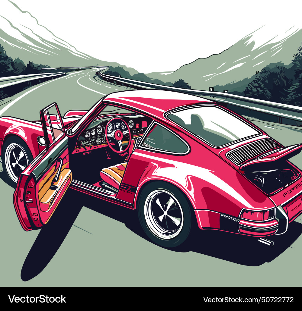 Red car open windows on isolated white background Vector Image