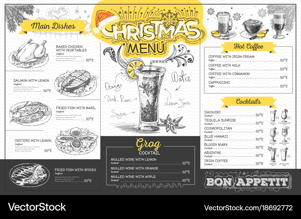 Retro Christmas Menu - Restaurant Style Royalty Free Vector