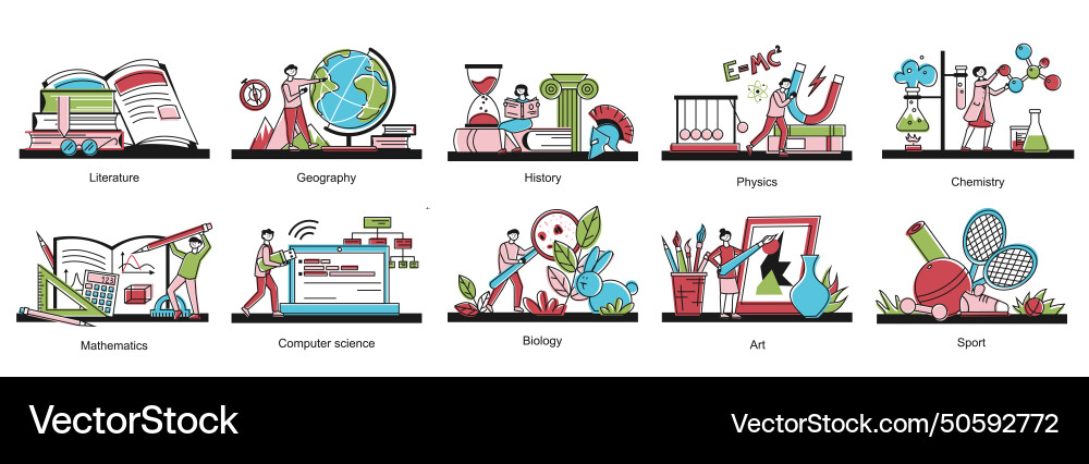 School subject color set Royalty Free Vector Image
