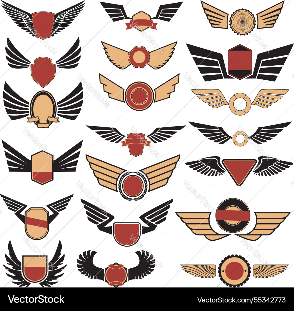 Aviation insignia wing set of the emblems Vector Image