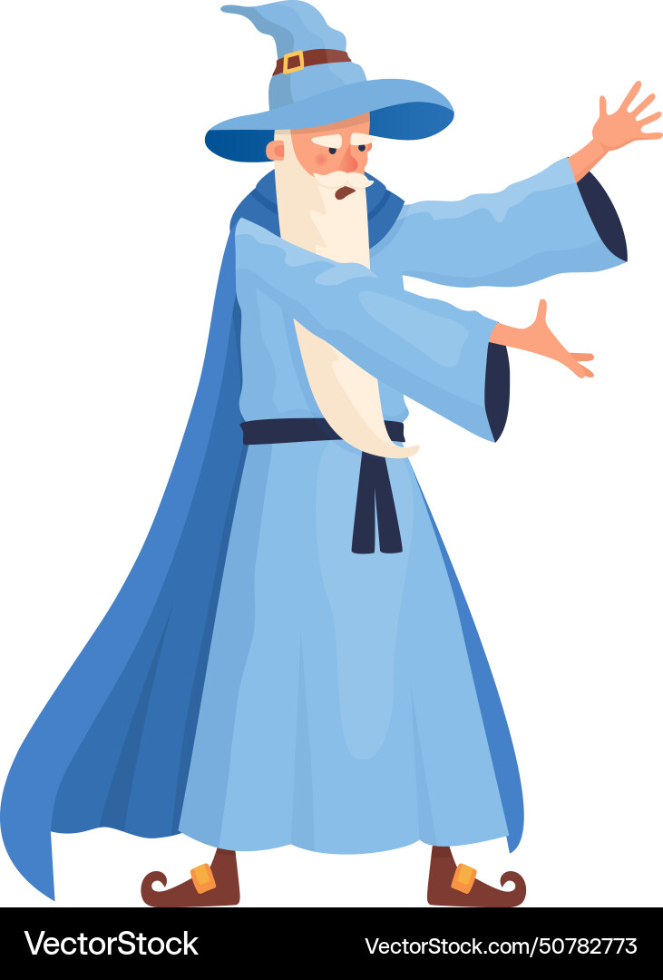 Bearded wizard spell magic old mage character Vector Image
