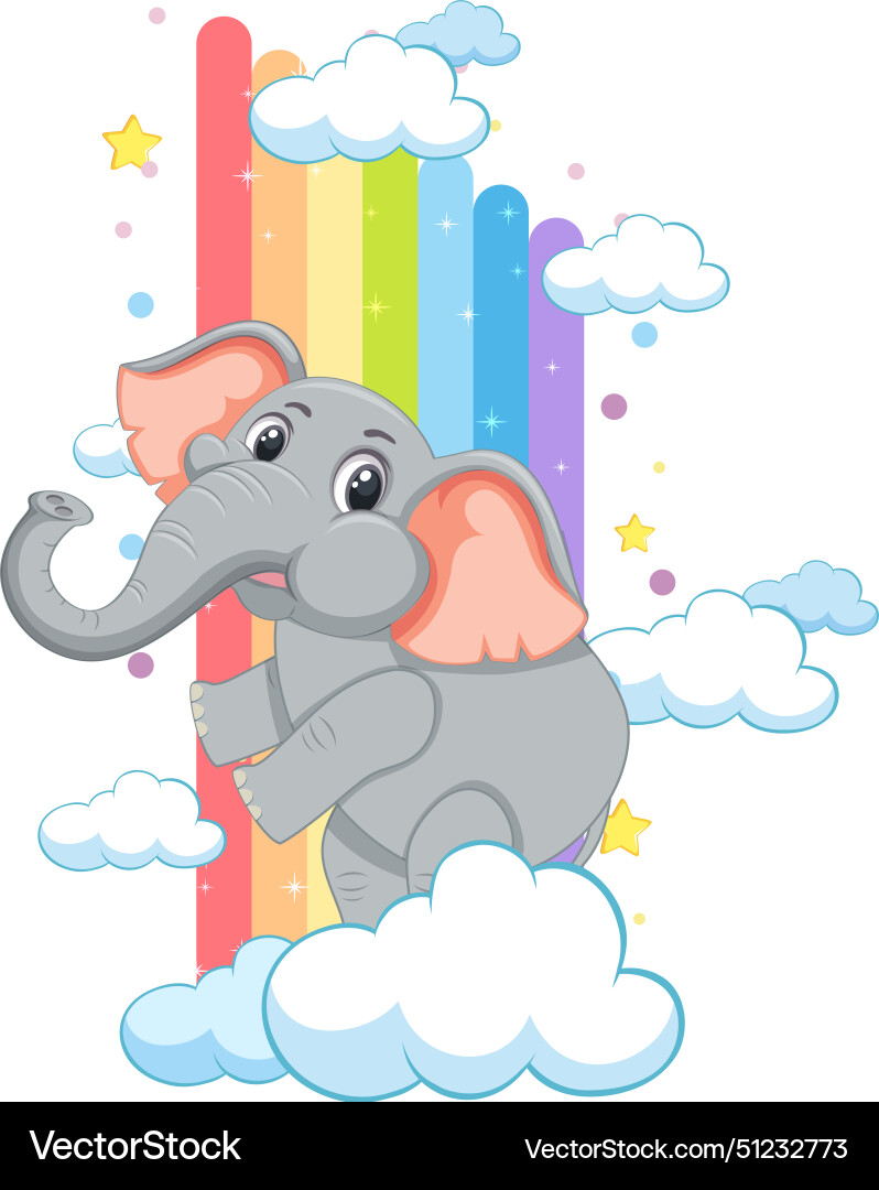 Cute elephant climbing a vibrant rainbow Vector Image