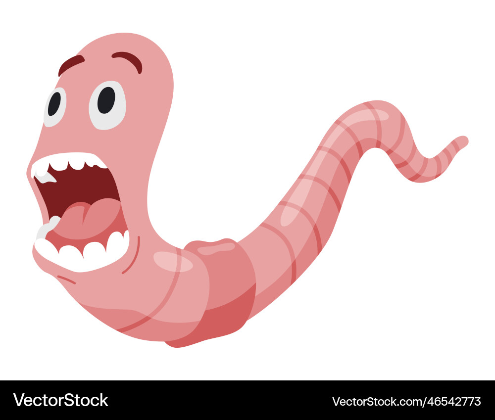 Funny worm pink crawler scared earth Royalty Free Vector