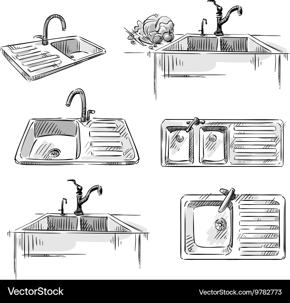 Kitchen Sinks Sketch Set Royalty Free Vector Image