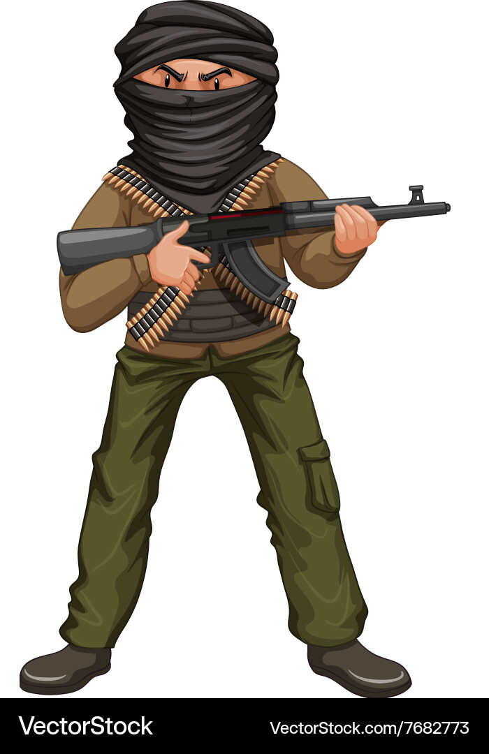 Terrorist with mask and gun Royalty Free Vector Image