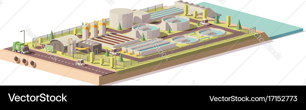 Wastewater Treatment Plant - Low Poly Royalty Free Vector