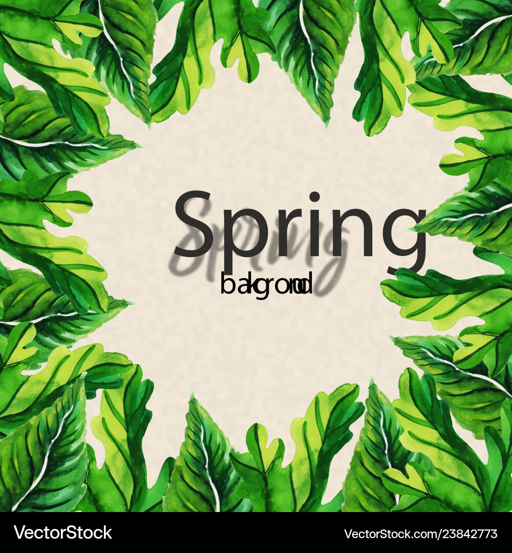 Watercolor spring leaves background Royalty Free Vector