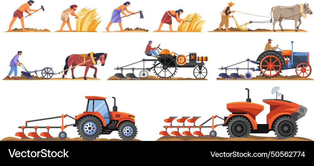 Farming Through Time - Animal & Plow Vector Image