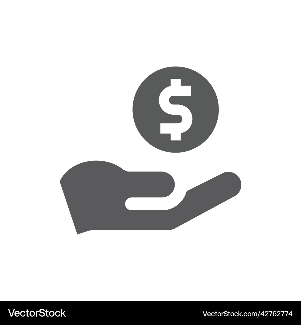 Hand and dollar coin black icon Royalty Free Vector Image