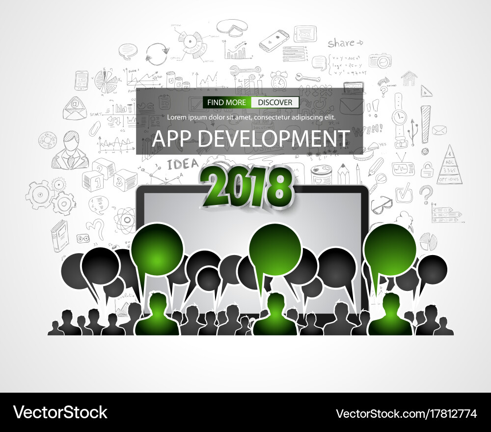 Team app development concept with business doodle Vector Image
