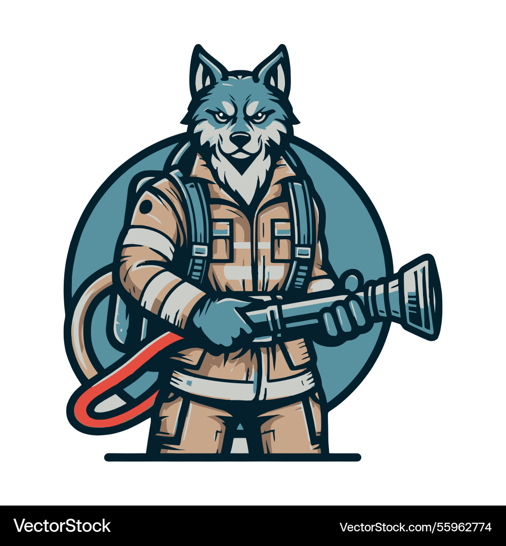 Wolf firefighter rescue hero mascot logo strong Vector Image