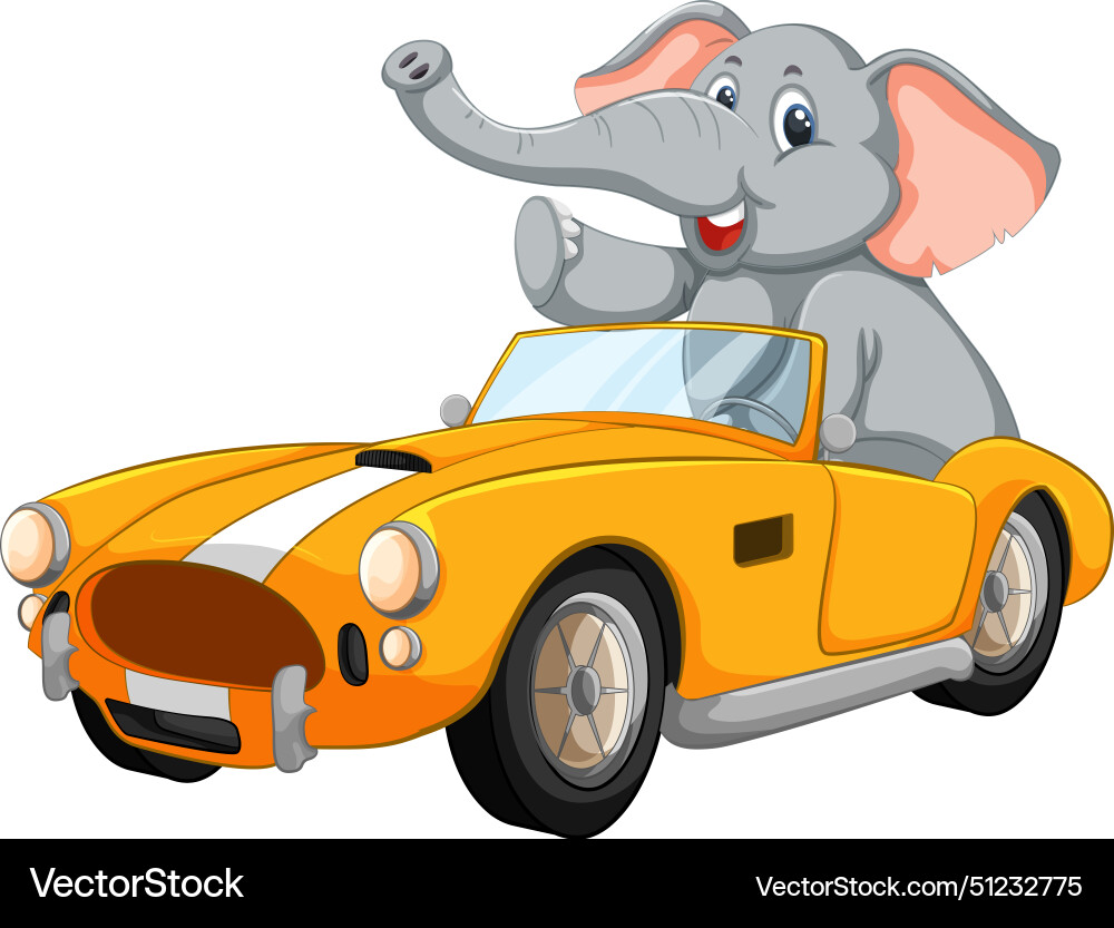 Cartoon elephant joyfully driving a yellow car Vector Image