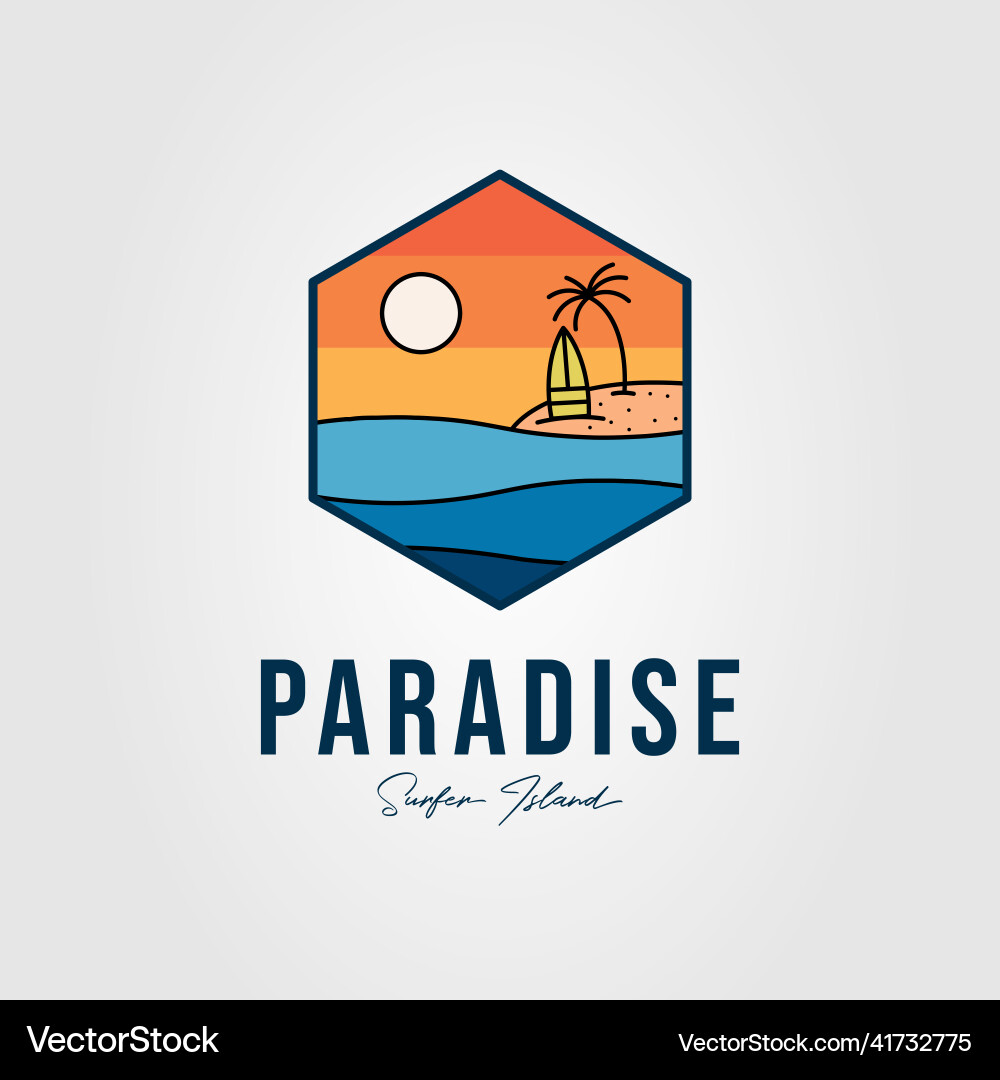 Paradies Strand oder Ozean Sonnenuntergang Logo Design
