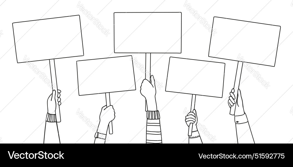 Protest demonstration hands with banners and signs
