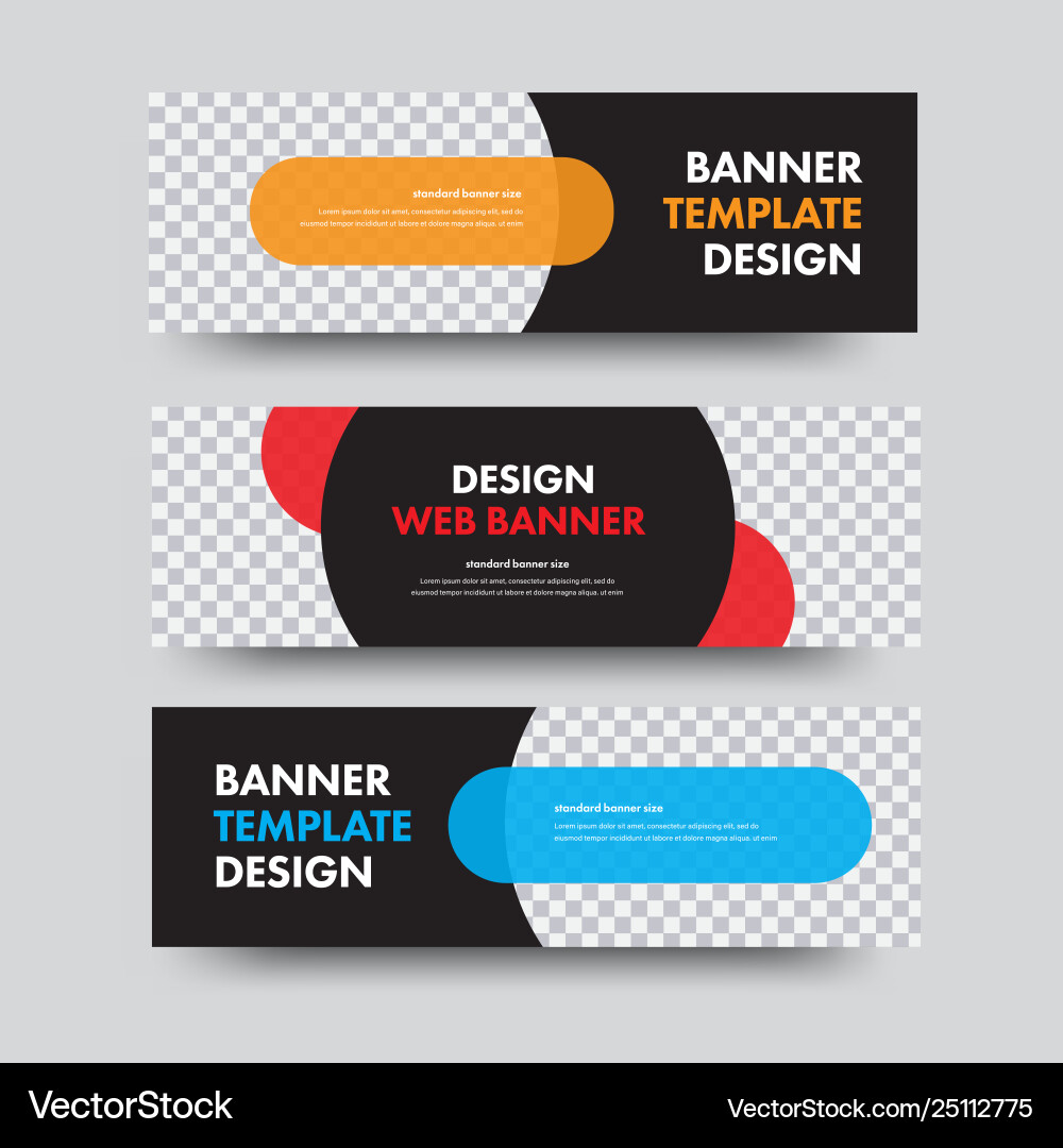 Set black horizontal web banners with a place Vector Image