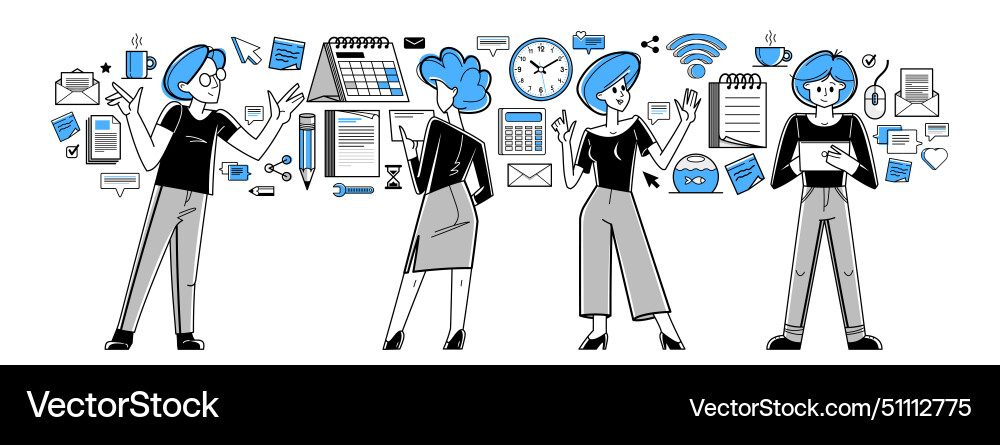 Team doing office work outline career in company Vector Image