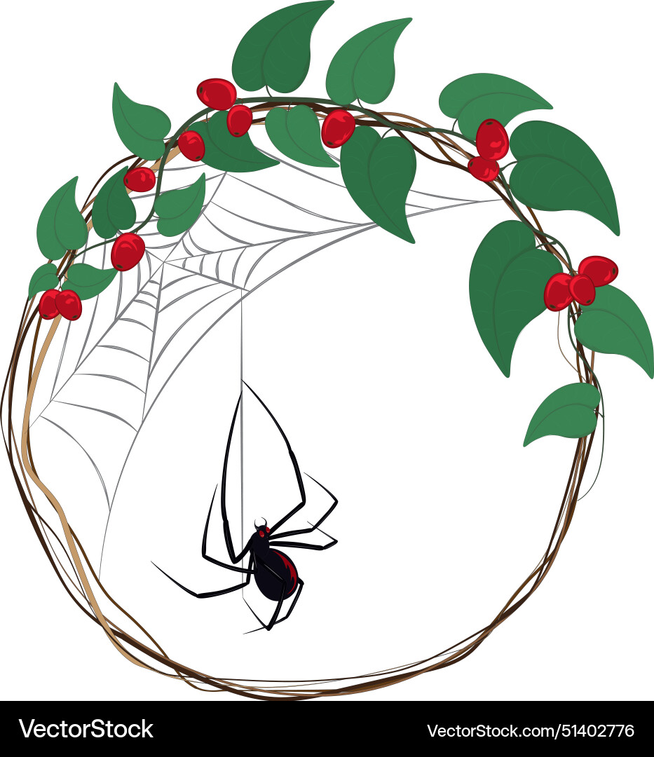 Big black venomous spider on cobweb in circle Vector Image