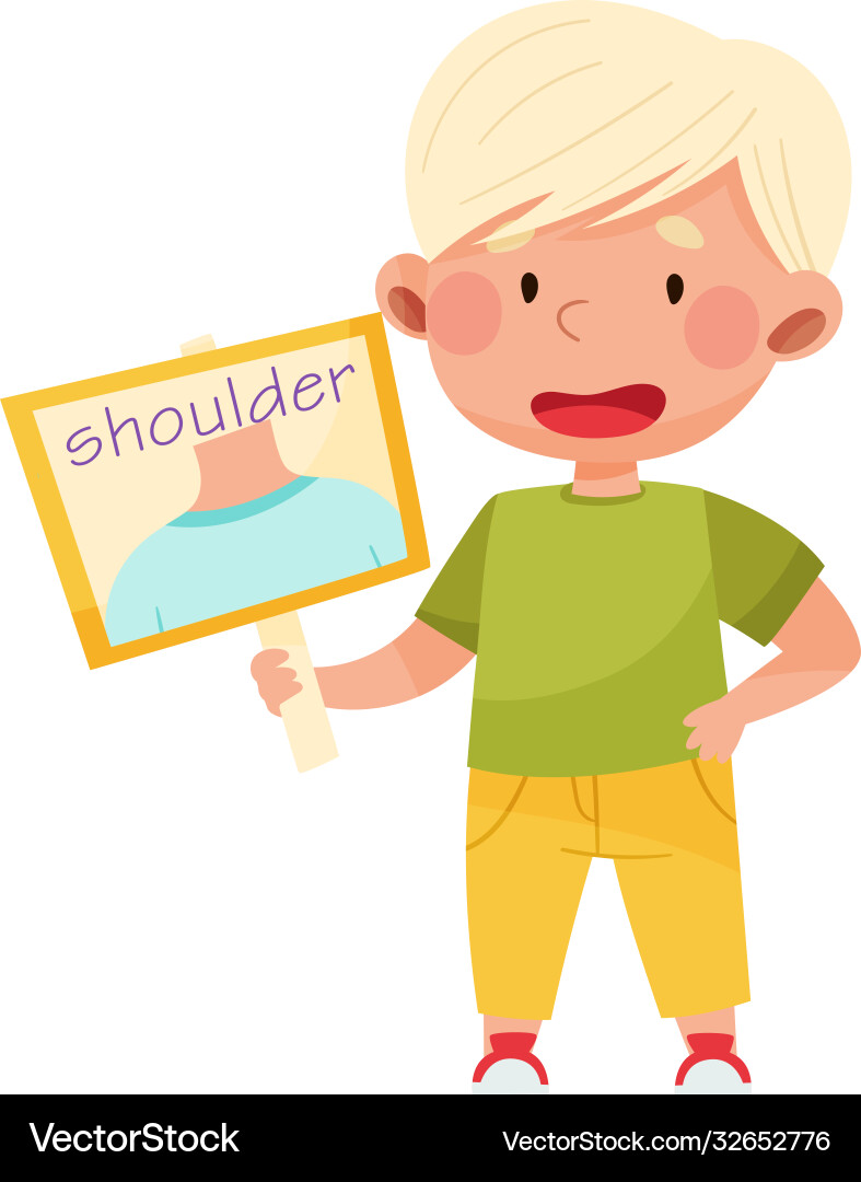 Cute boy character holding card with shoulder Vector Image