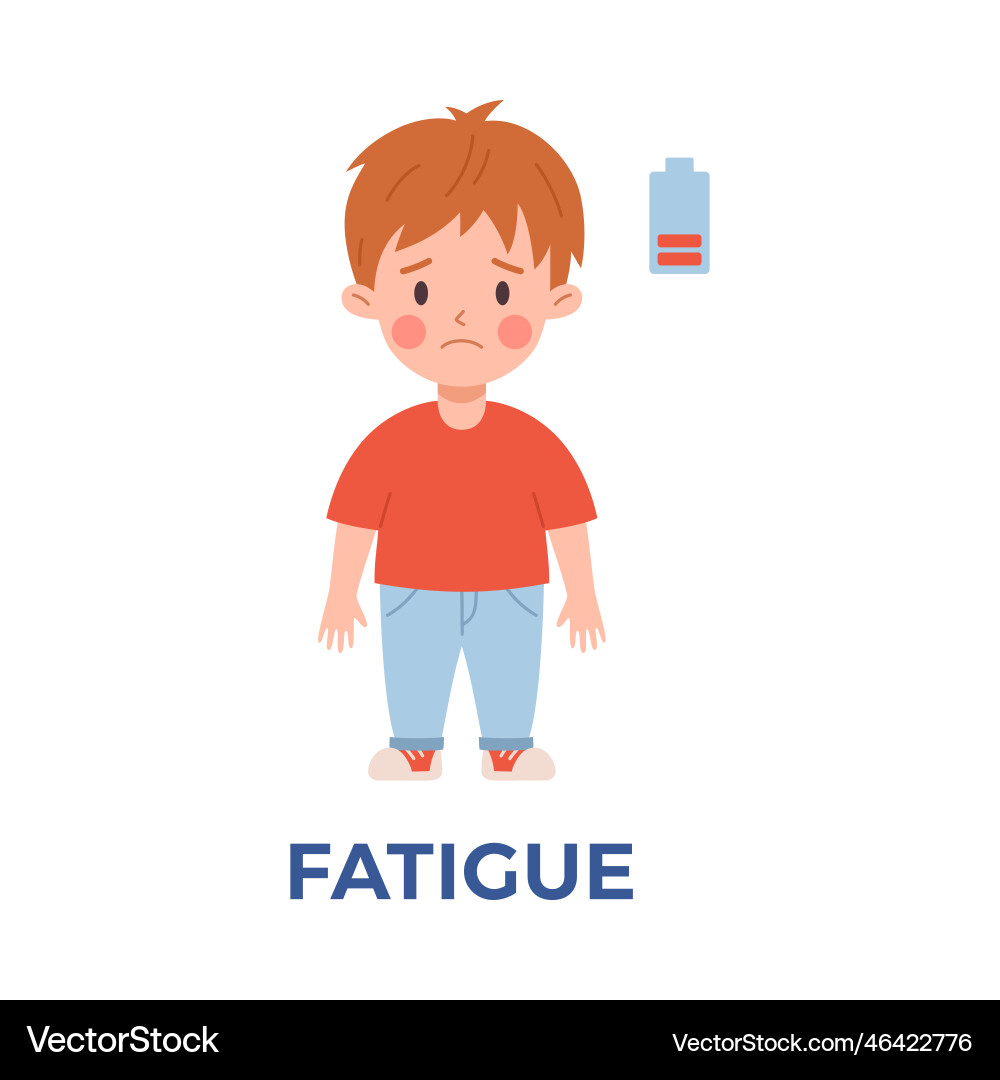 Fatigue - flu symptom sad boy with low energy Vector Image